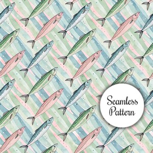 Sardines Seamless Pattern Tile, Fish Digital Download, Repeatable Soft ...