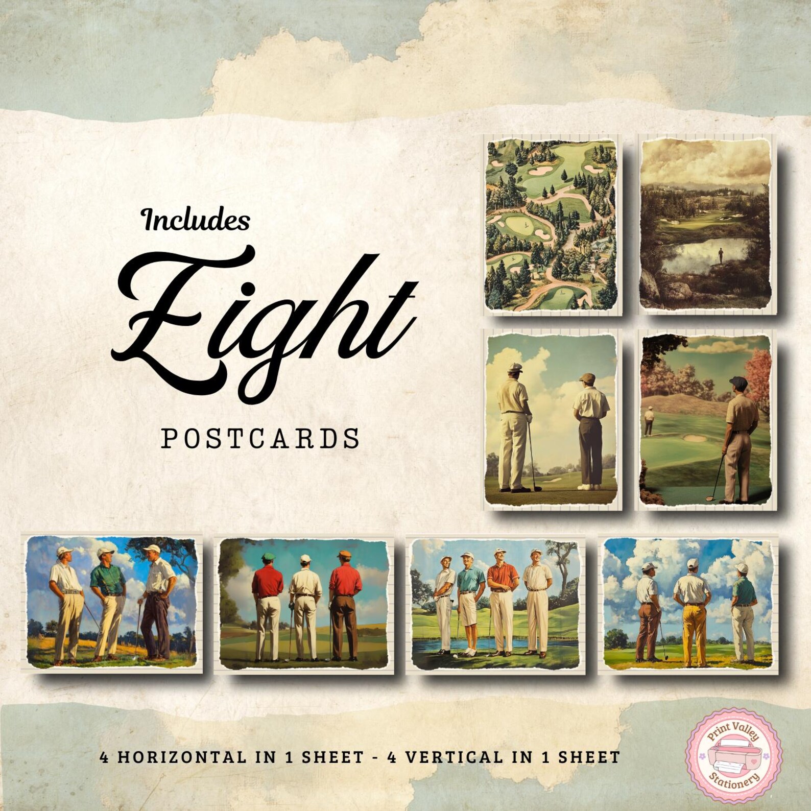 Vintage Golf Postcards, Scrapbook Digital Printable Cards Bundle, Junk ...