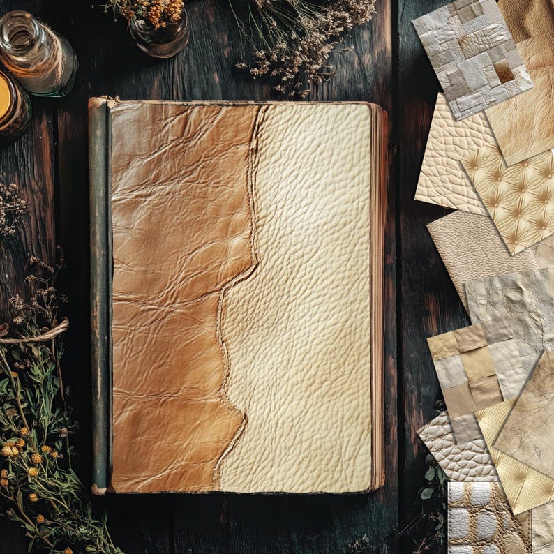 Neutral Leather Texture, Scrappy Papers, Junk Journal Cover, Natural ...