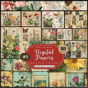 Vintage Botanical Digital Paper, Aged Nature Plant, Herb Scrapbook ...