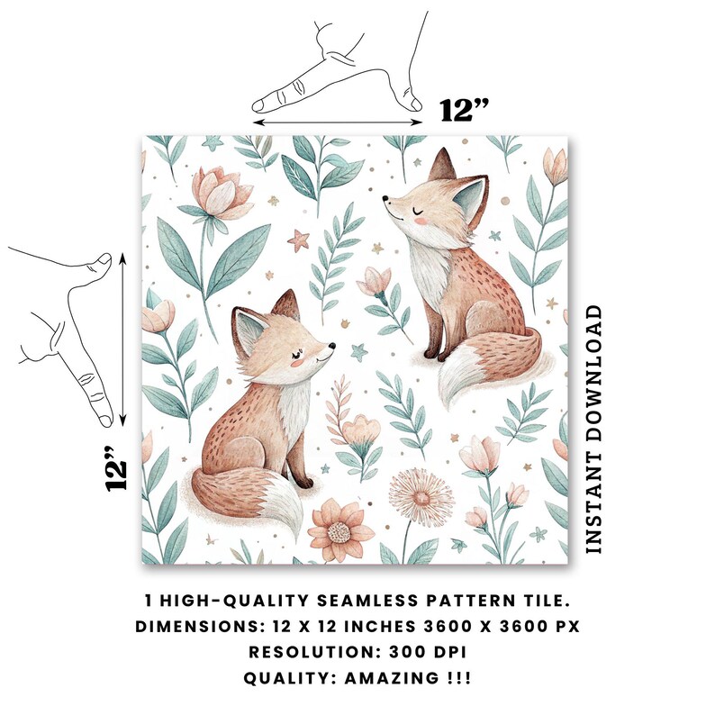 Cute Fox Seamless Pattern Tile, Woodland Animals Digital Download, Kids ...