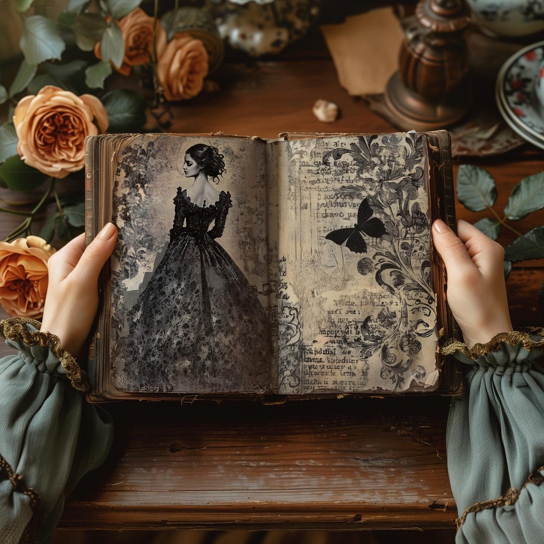 Vintage Black Goth Lady Scrappy Papers, Junk Journal, Gothic, Vintage ...