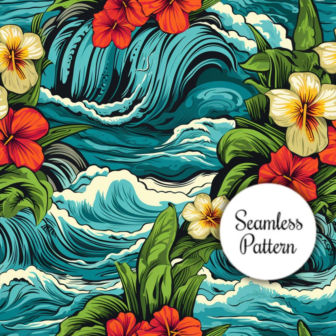 Tropical Floral Seamless Pattern Tile, Hawaiian Digital Download ...