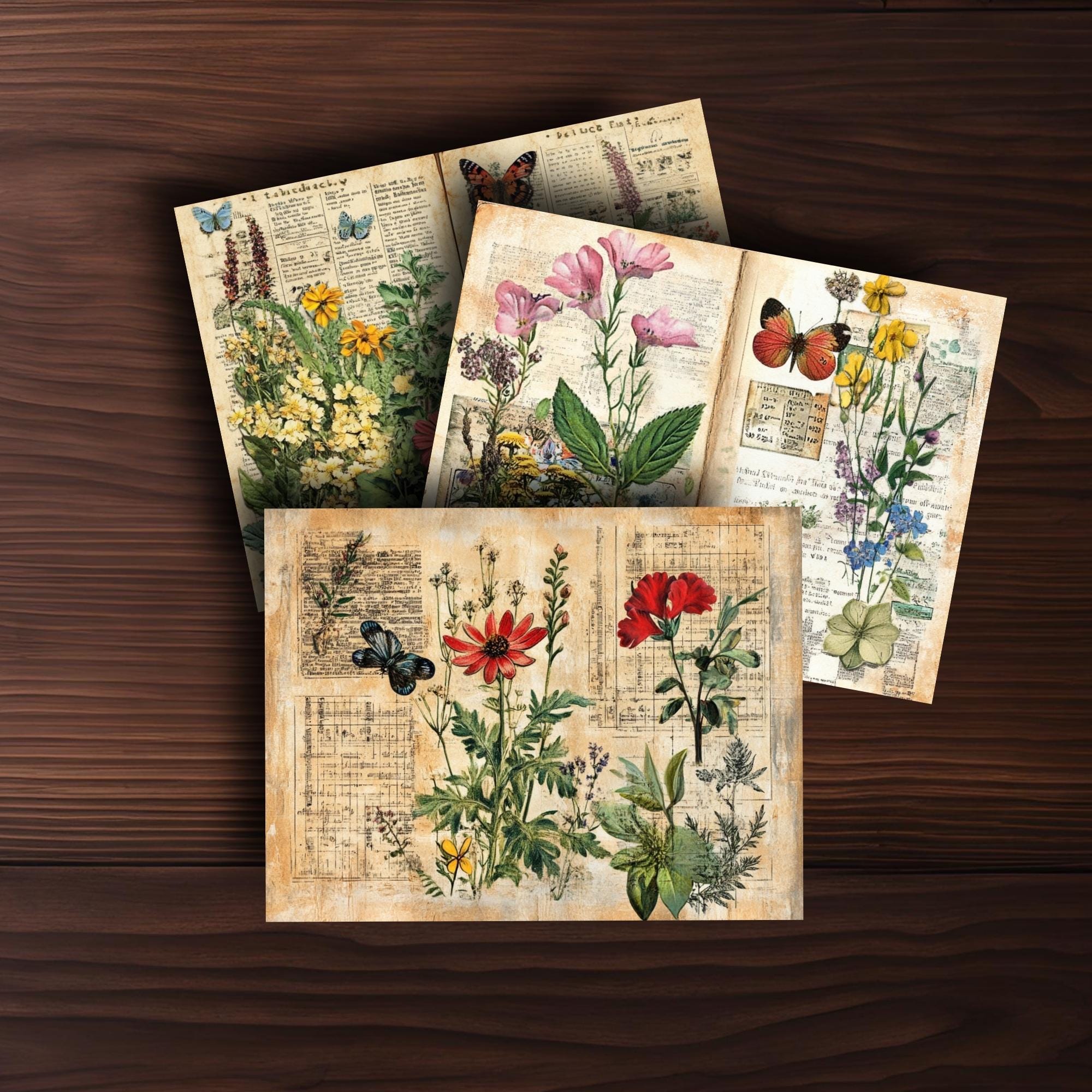 Vintage Botanical Digital Paper, Aged Nature Plant, Herb Scrapbook ...