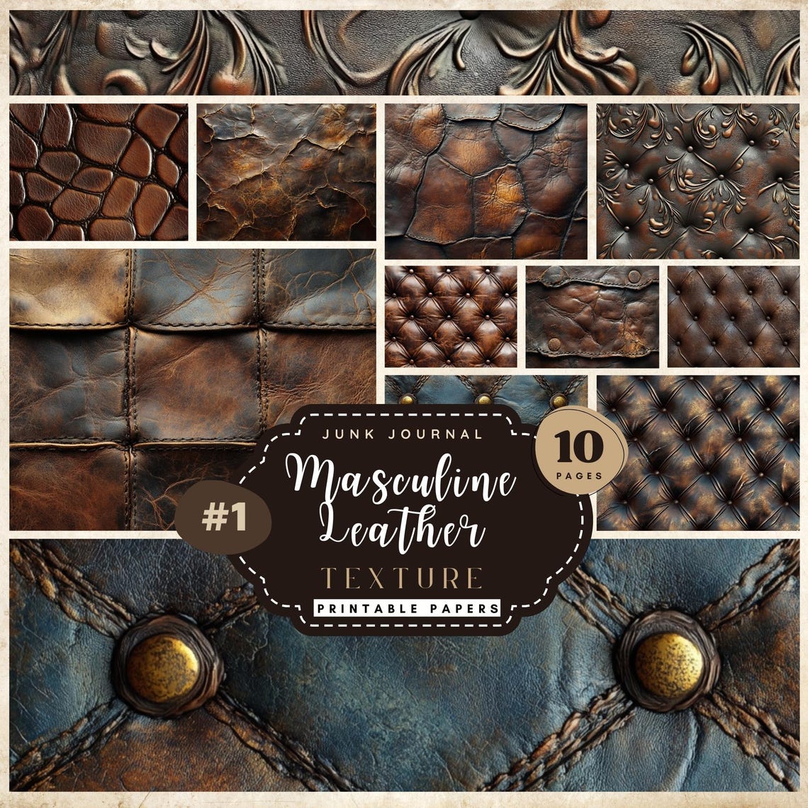 10 Masculine Theme Leather Textures Scrappy Papers, Men Junk Journal ...