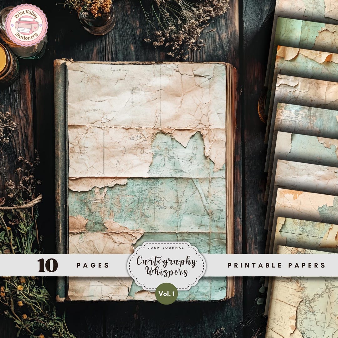 Antique Torn Map Digital Papers for Junk Journals - Vintage Cartography ...