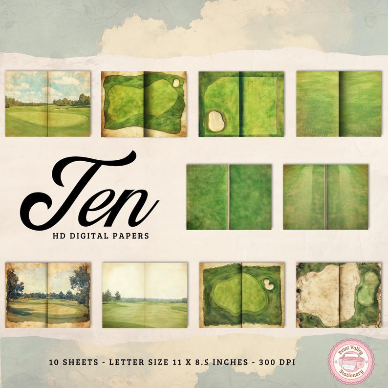 Vintage Golf Course Printable Paper Pack: Digital Scrapbook Pages for ...