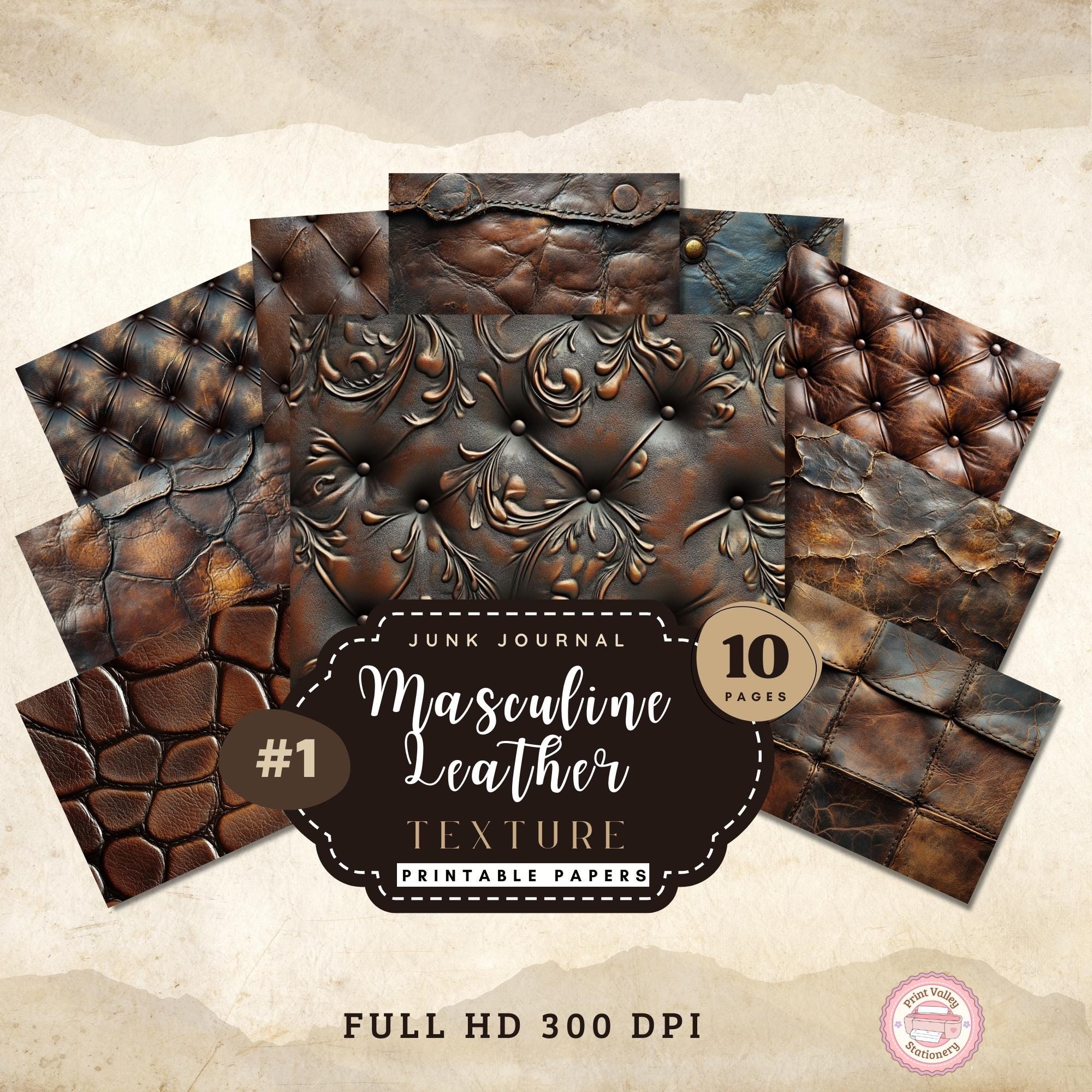 10 Masculine Theme Leather Textures Scrappy Papers, Men Junk Journal ...