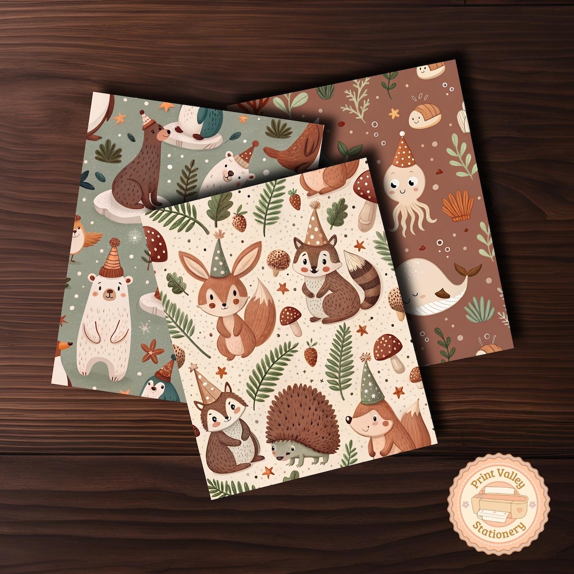 Woodland Party Animals – Fall Digital Paper Bundle Pastel Forest ...