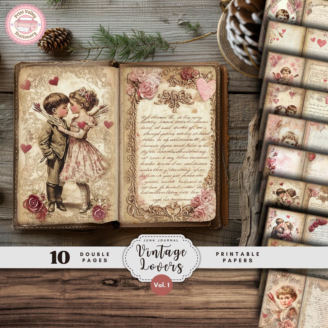 Valentines Day Antique Digital Paper Pack for Scrapbook Junk Journal ...