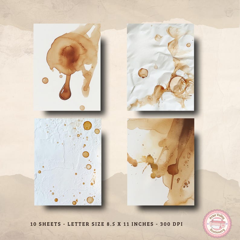Coffee Stained Paper Set | 10 Digital Coffee Dyed Pages | Diy Paper ...