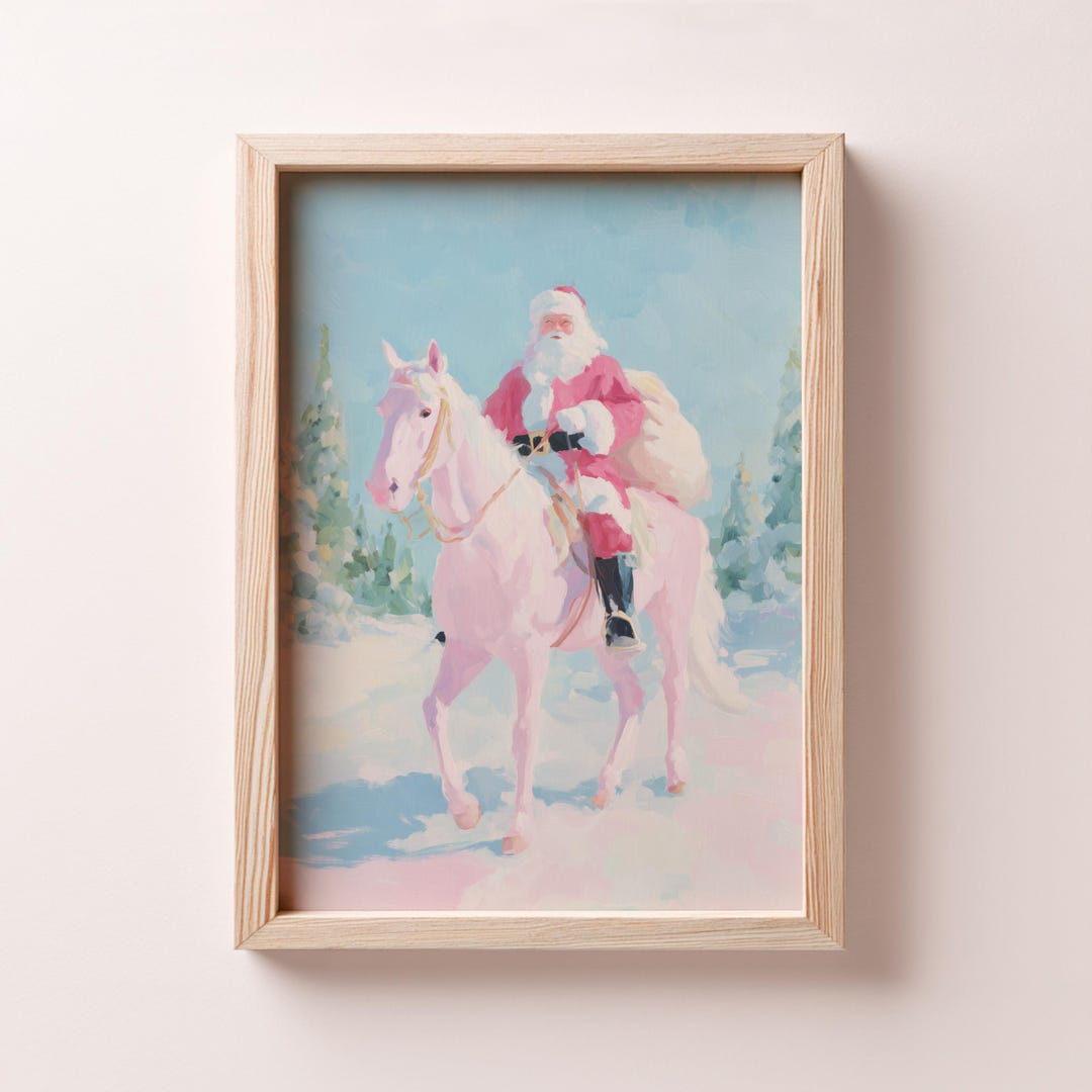 Santa Claus Riding a Horse in Snowy Landscape - Vintage Holiday ...