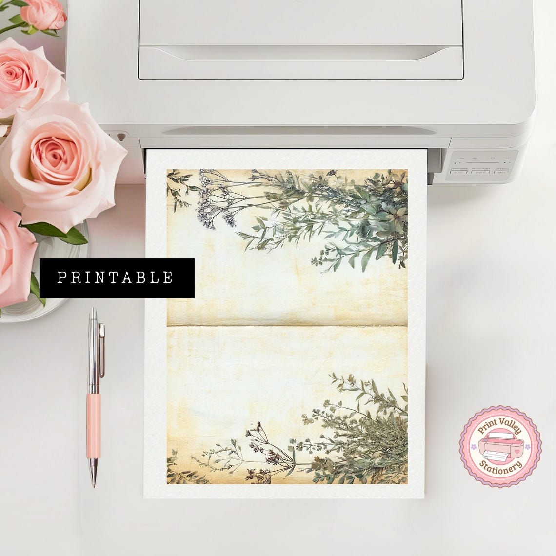 Botanical Plant Printable Paper, Herb Scrapbook Collage Sheets ...