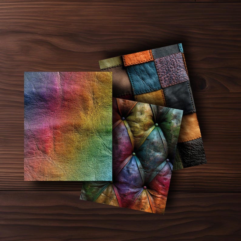 Rainbow Leather Texture, Scrappy Papers, Junk Journal Cover, Natural ...