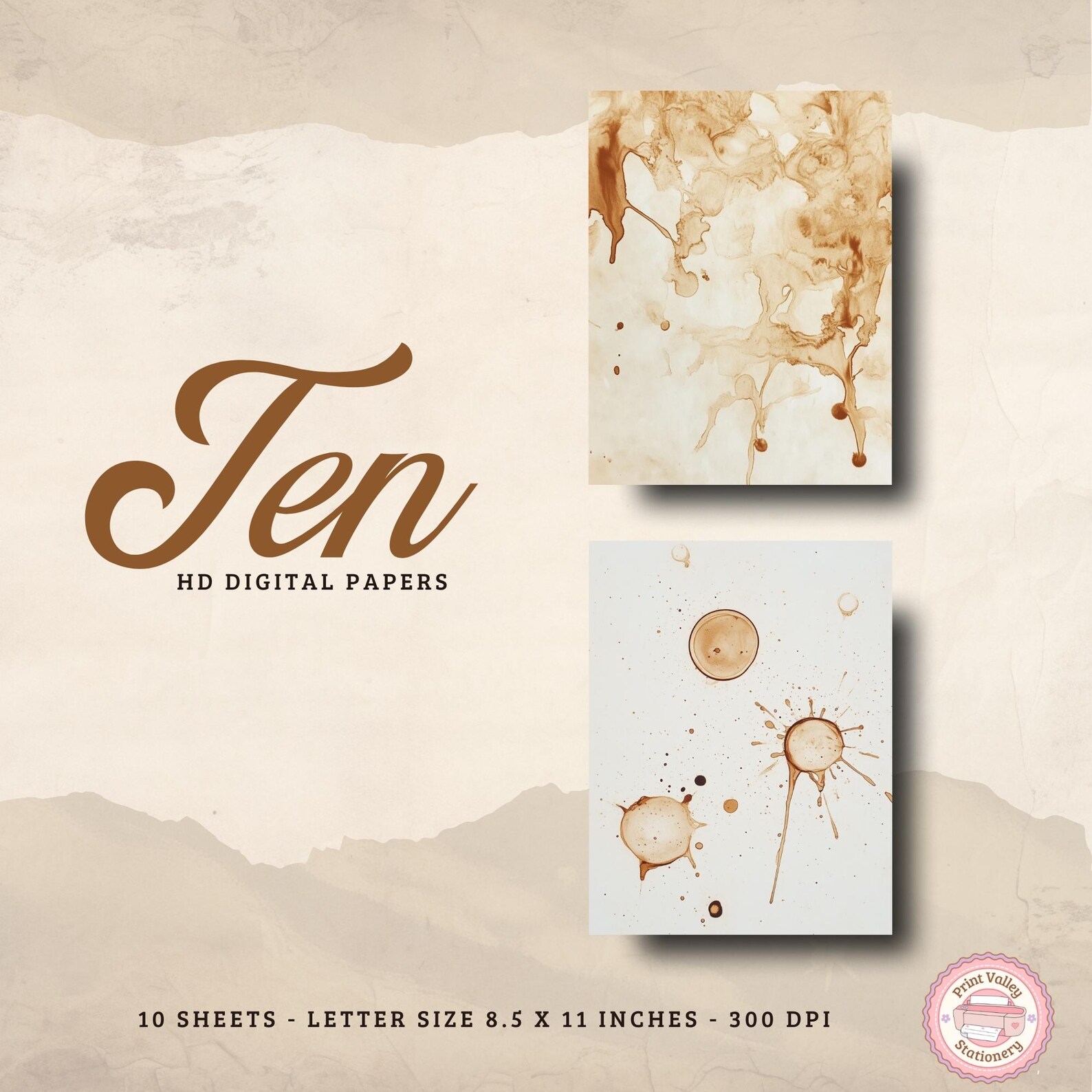 Coffee Stained Paper Set | 10 Digital Coffee Dyed Pages | Diy Paper ...