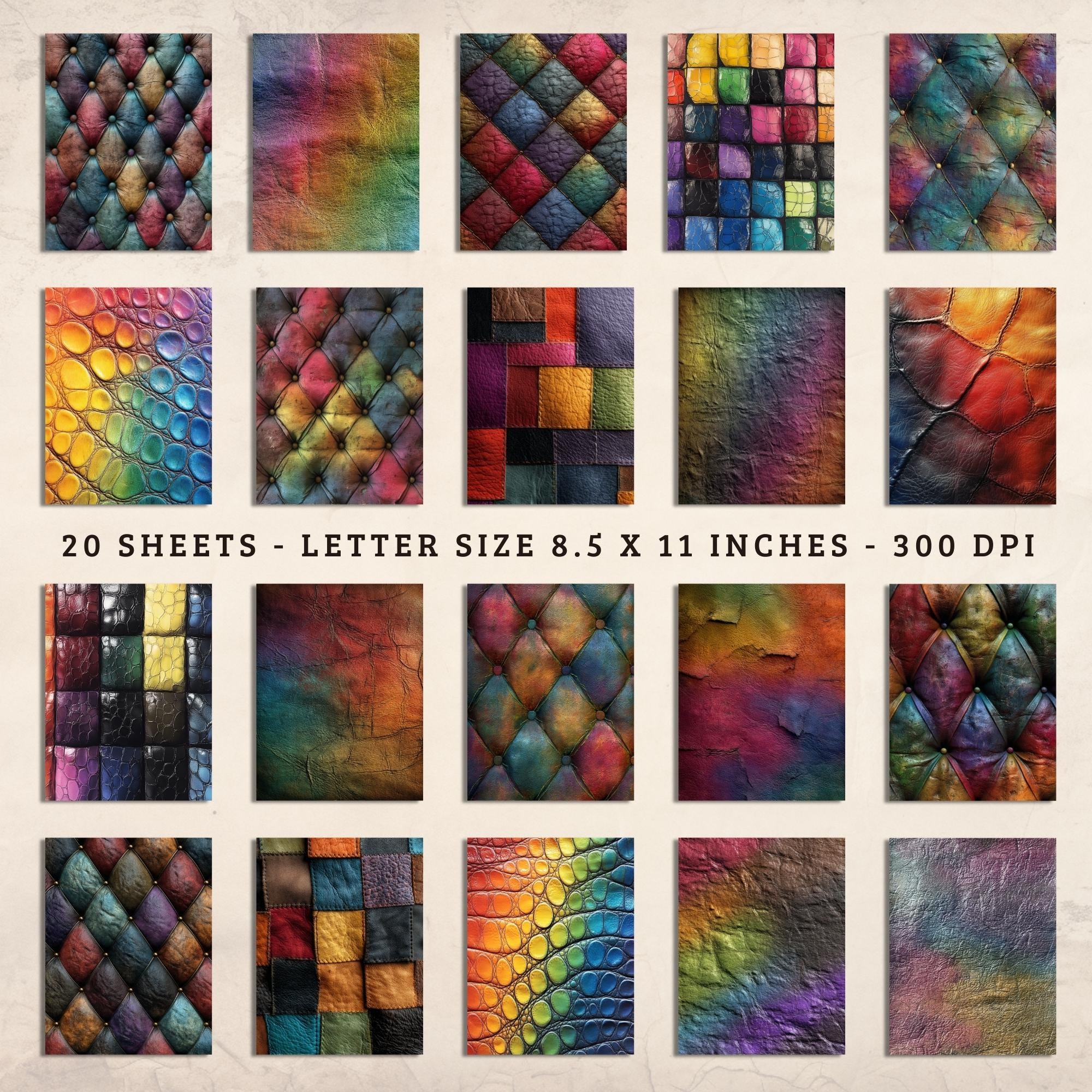 Rainbow Leather Texture, Scrappy Papers, Junk Journal Cover, Natural ...