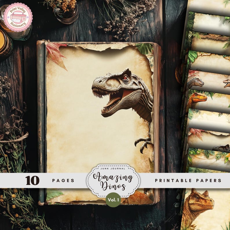 Kids Realistic Dinosaur Digital Printable Paper Stationery Block Set ...