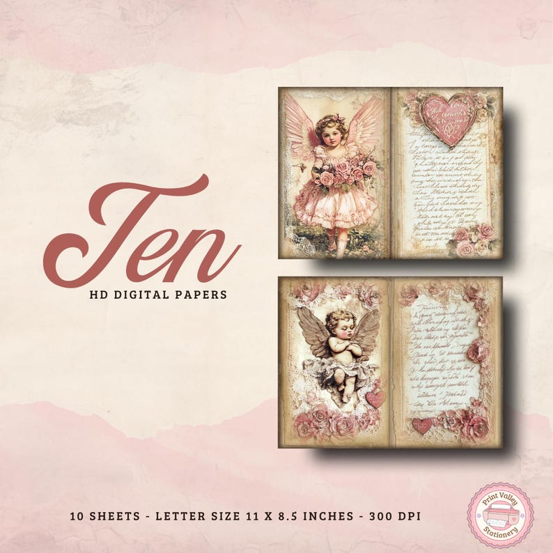 Romantic Vintage Shabby Junk Journal Digital Papers for Valentines Day ...