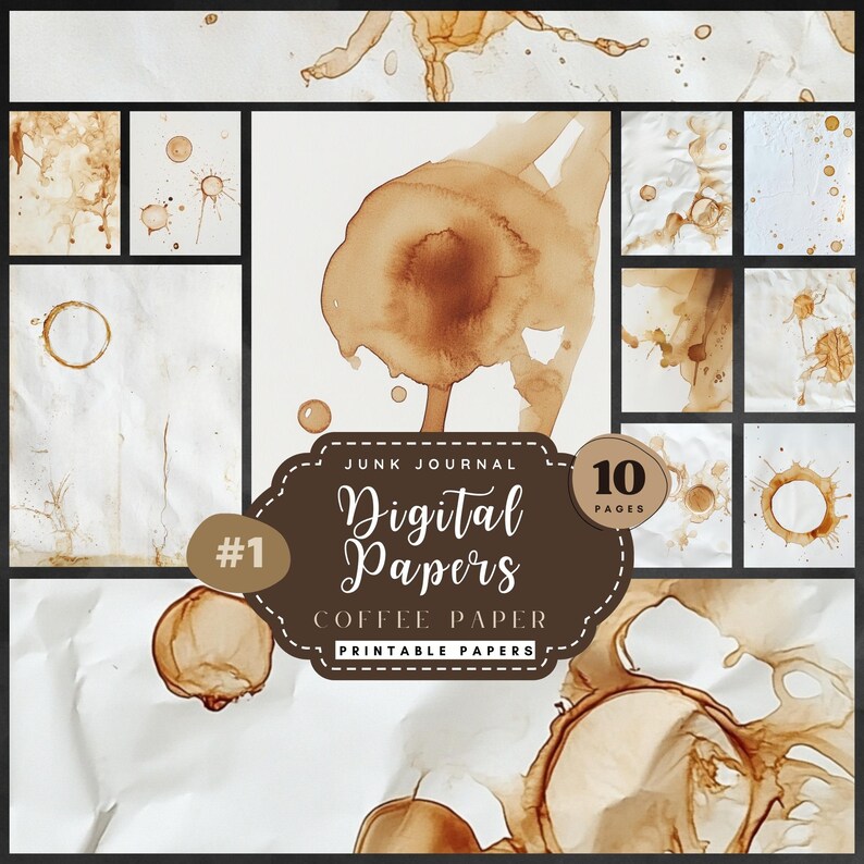 Coffee Stained Paper Set | 10 Digital Coffee Dyed Pages | Diy Paper ...