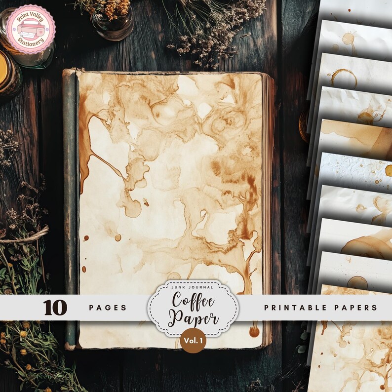 Coffee Stained Paper Set | 10 Digital Coffee Dyed Pages | Diy Paper ...