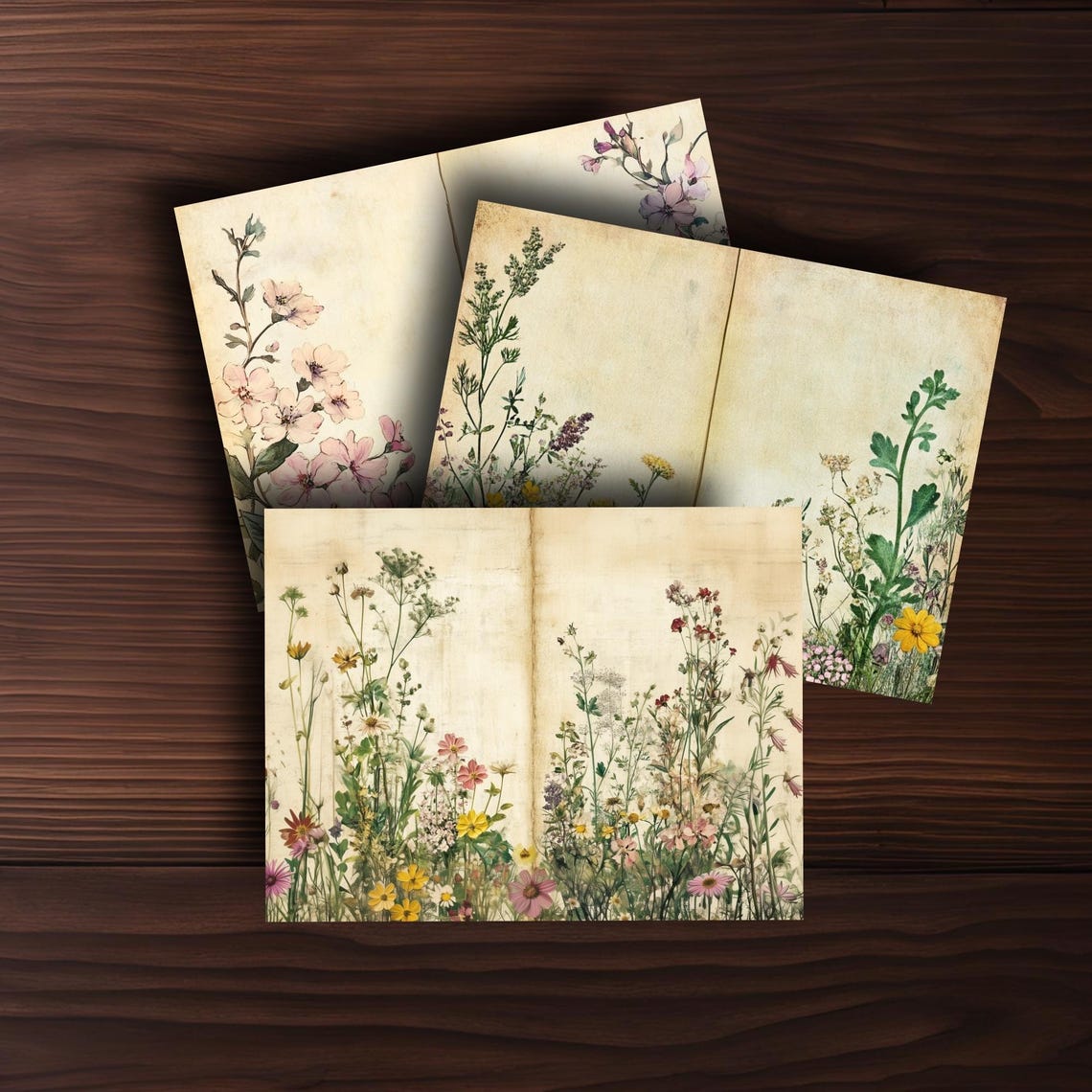 Botanical Plant Printable Paper, Herb Scrapbook Collage Sheets ...