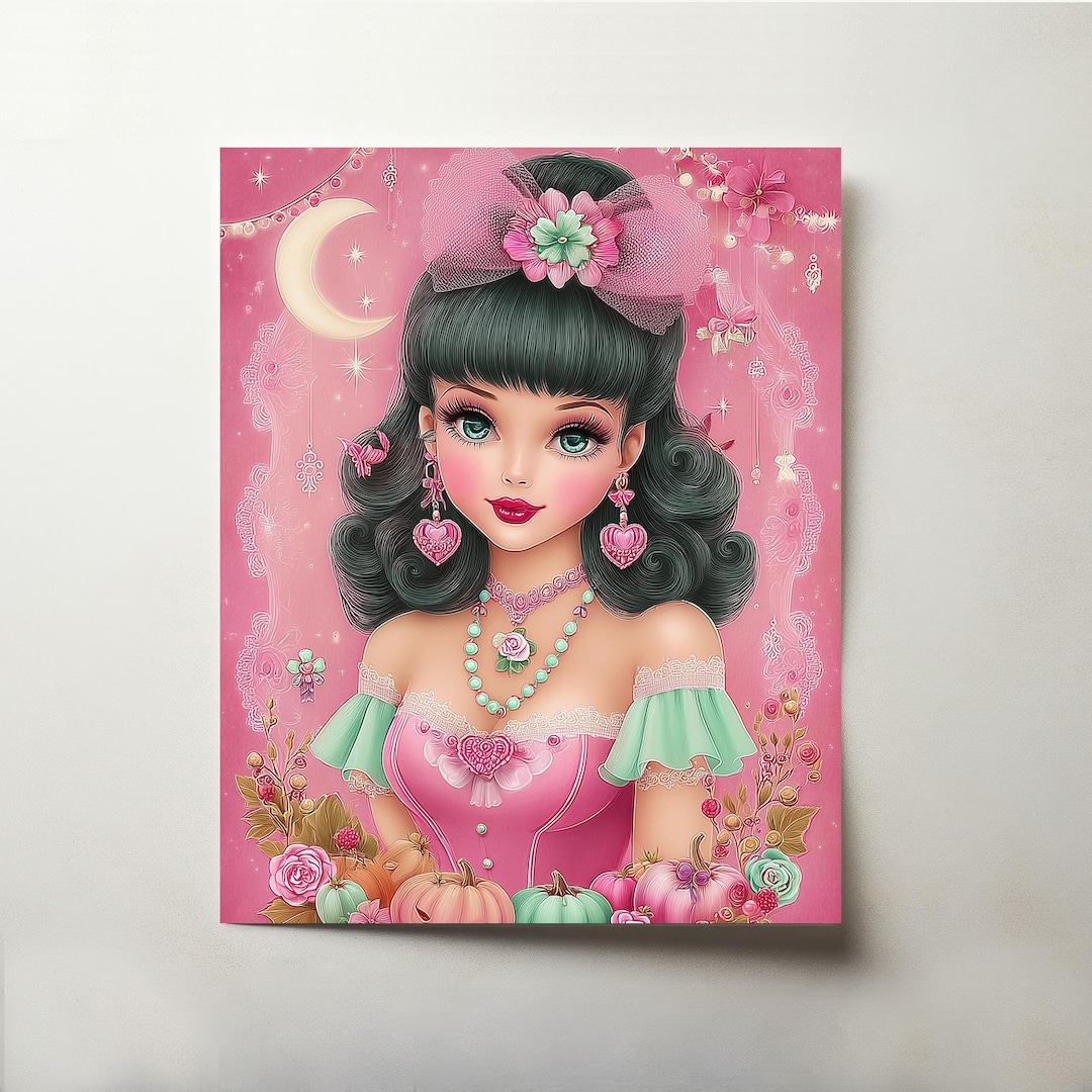 Halloween Coquette Printable Art - Vintage Pink Moon, Glamorous ...