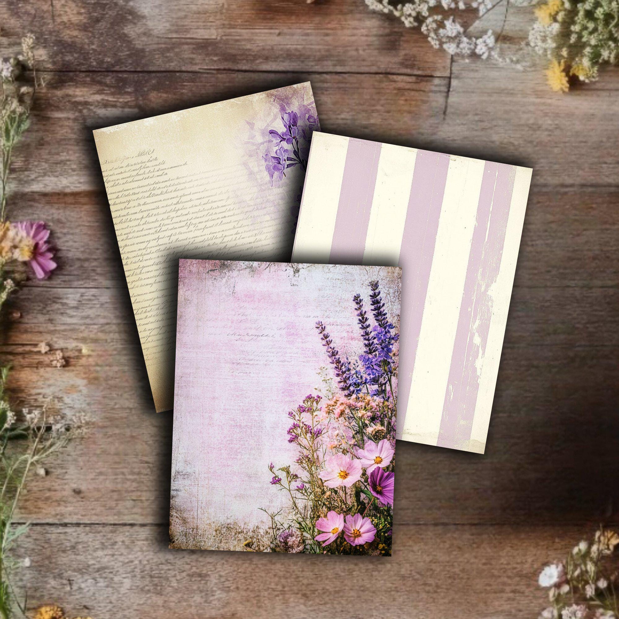 Vintage Spring Lavender Floral Digital Paper Pack: Printable Scrapbook ...