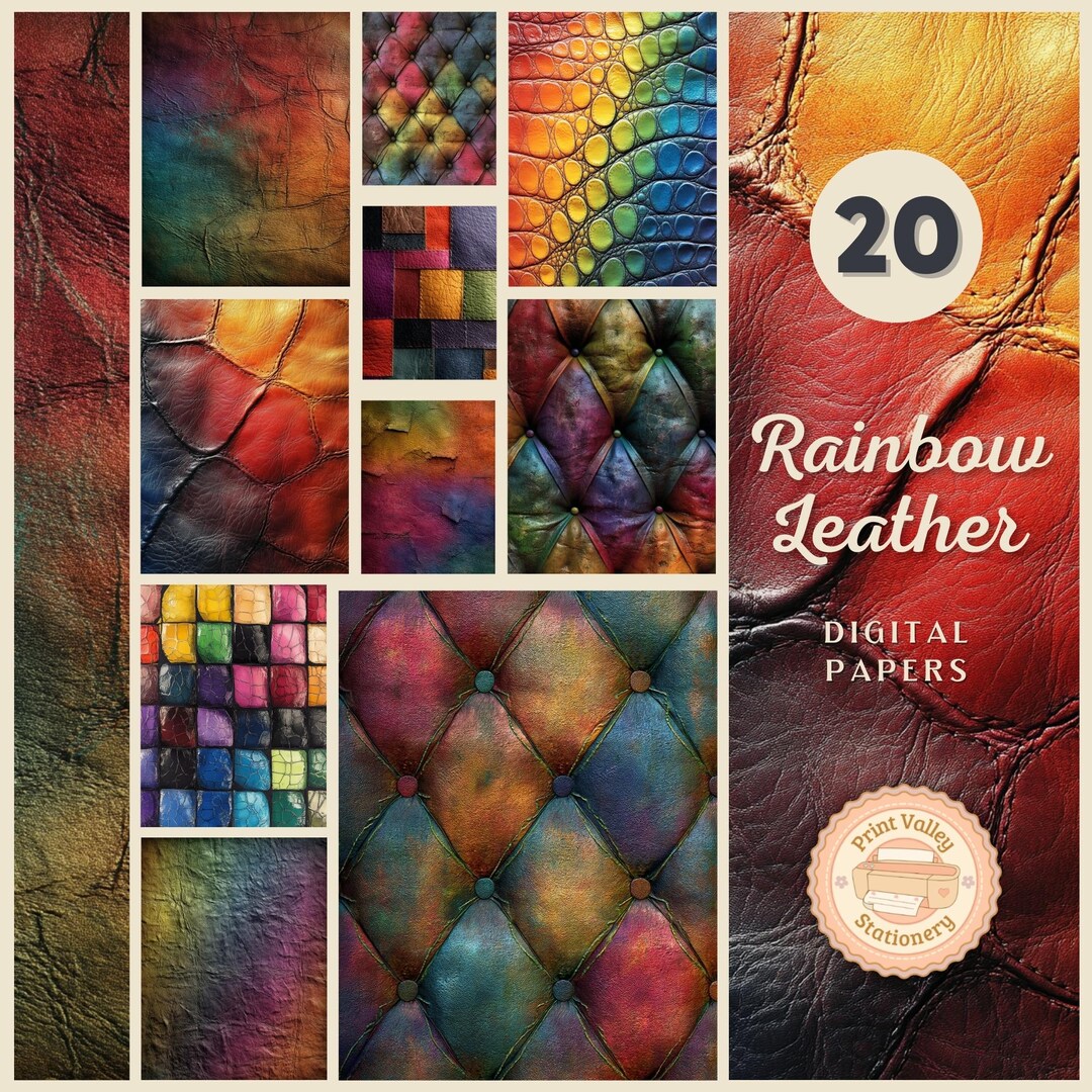 Rainbow Leather Texture, Scrappy Papers, Junk Journal Cover, Natural ...
