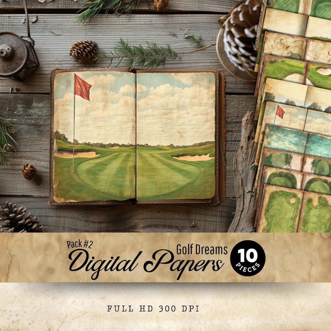 Pack 2 - 10 Golf Courses Junk Journal Scrapbook Digital Printable Paper ...