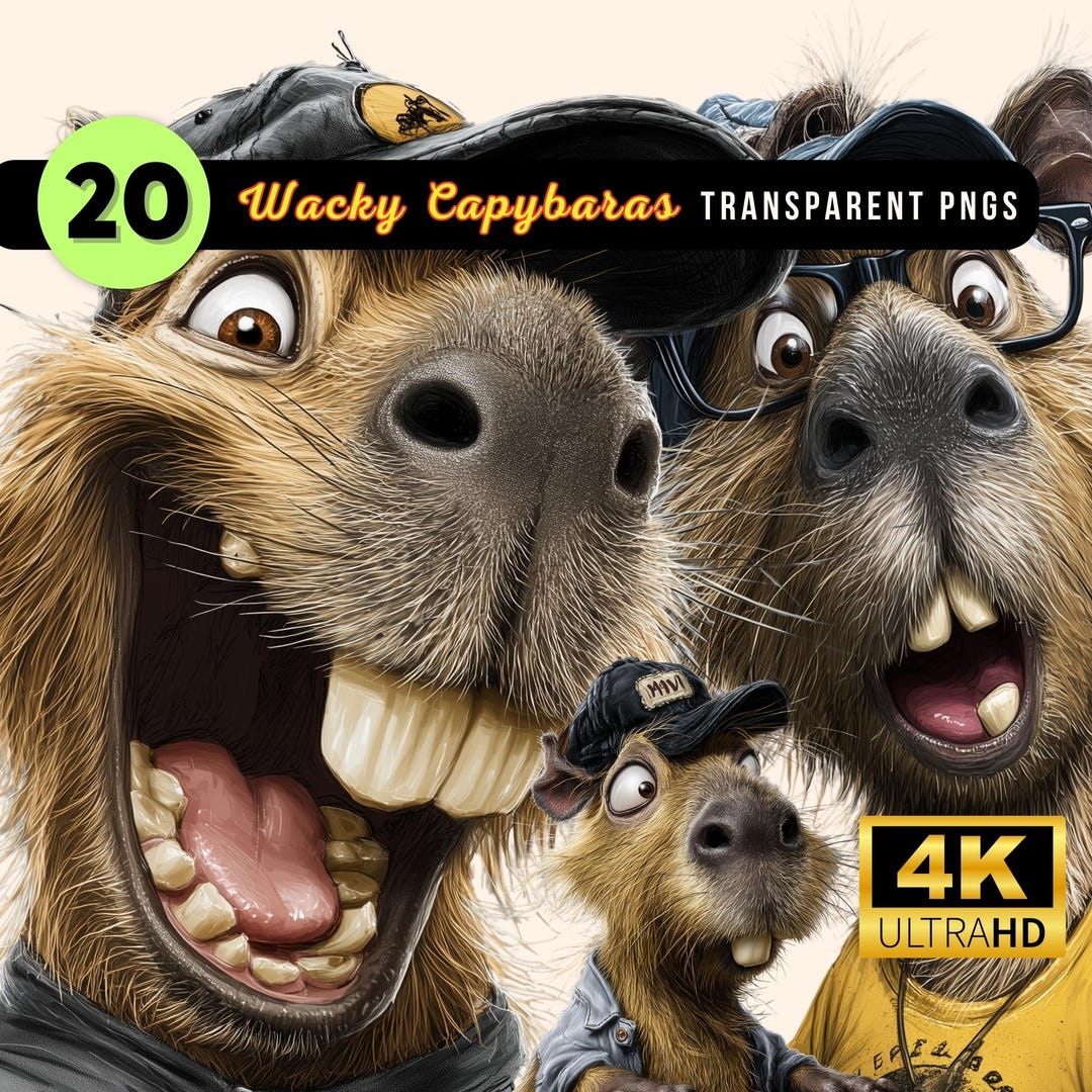 Capybara Cartoon Clipart– Cute, Sassy, Silly, Chunky Animal, Quirky ...