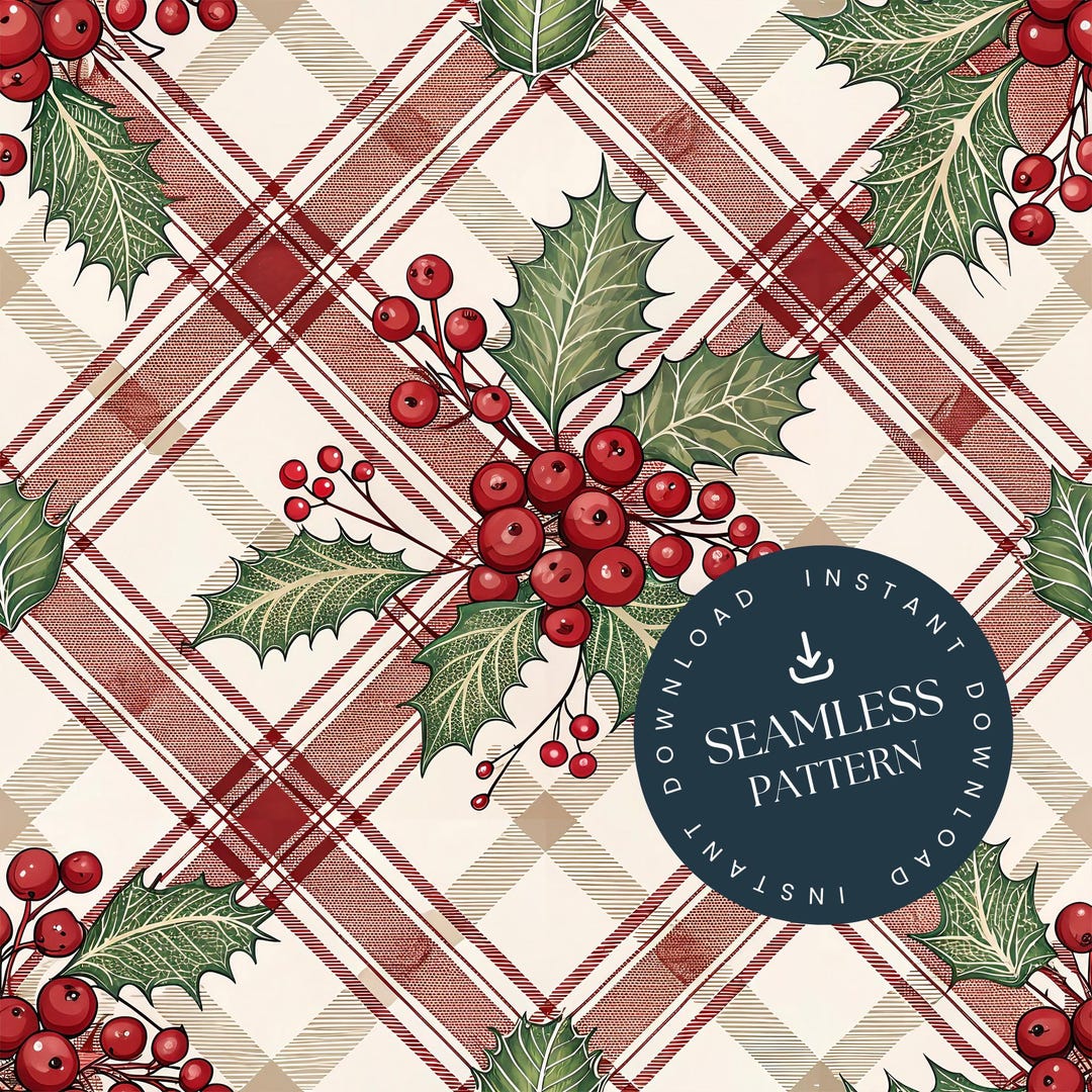Christmas Plaid Seamless Pattern: Rustic Holly Tartan Design (digital ...