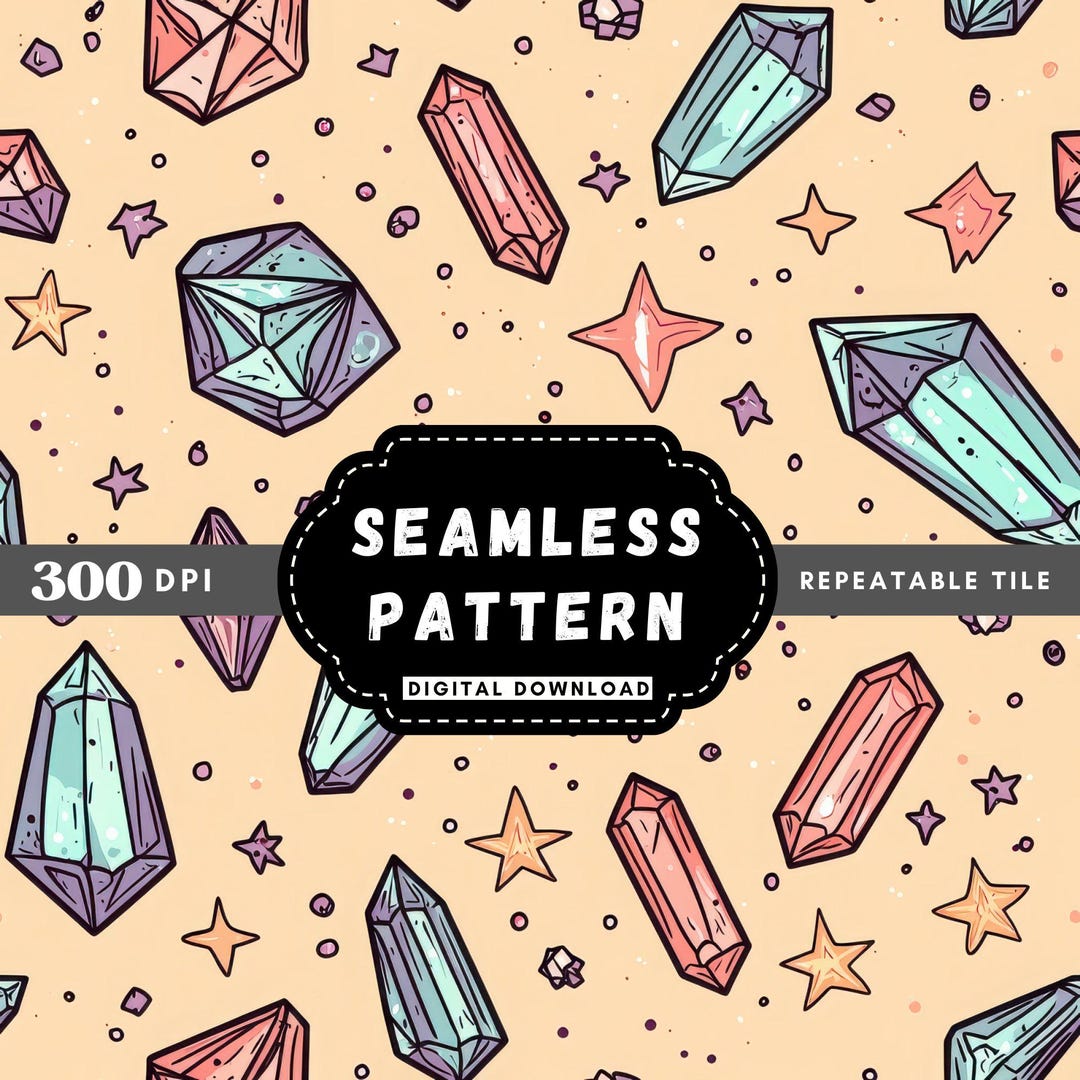Crystal Gem Seamless Pattern, Digital Download, Gemstone Repeat Tile ...