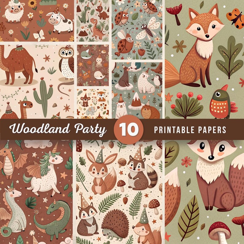 Woodland Party Animals – Fall Digital Paper Bundle Pastel Forest ...