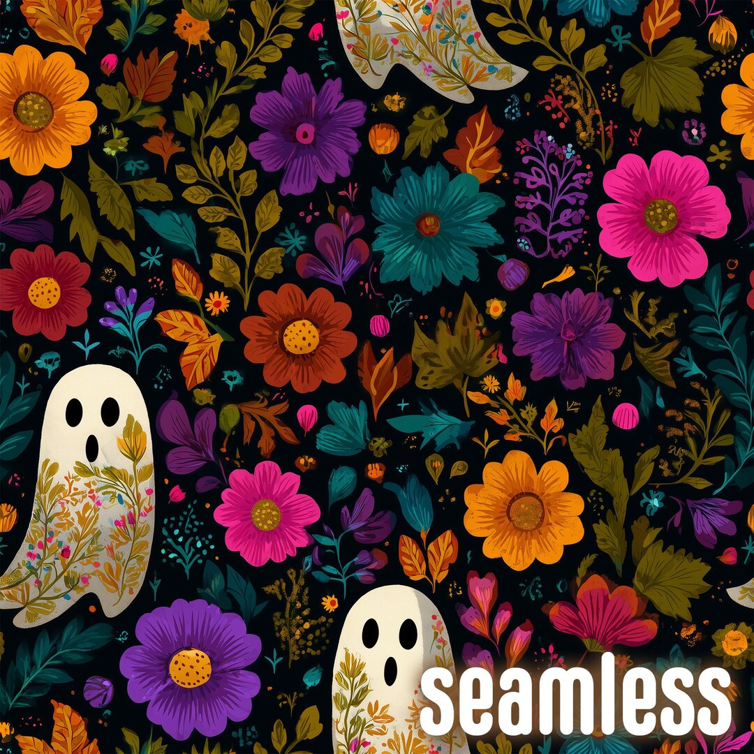 Vintage Bohemian Ghosts Pattern With Floral Designs - Seamless ...