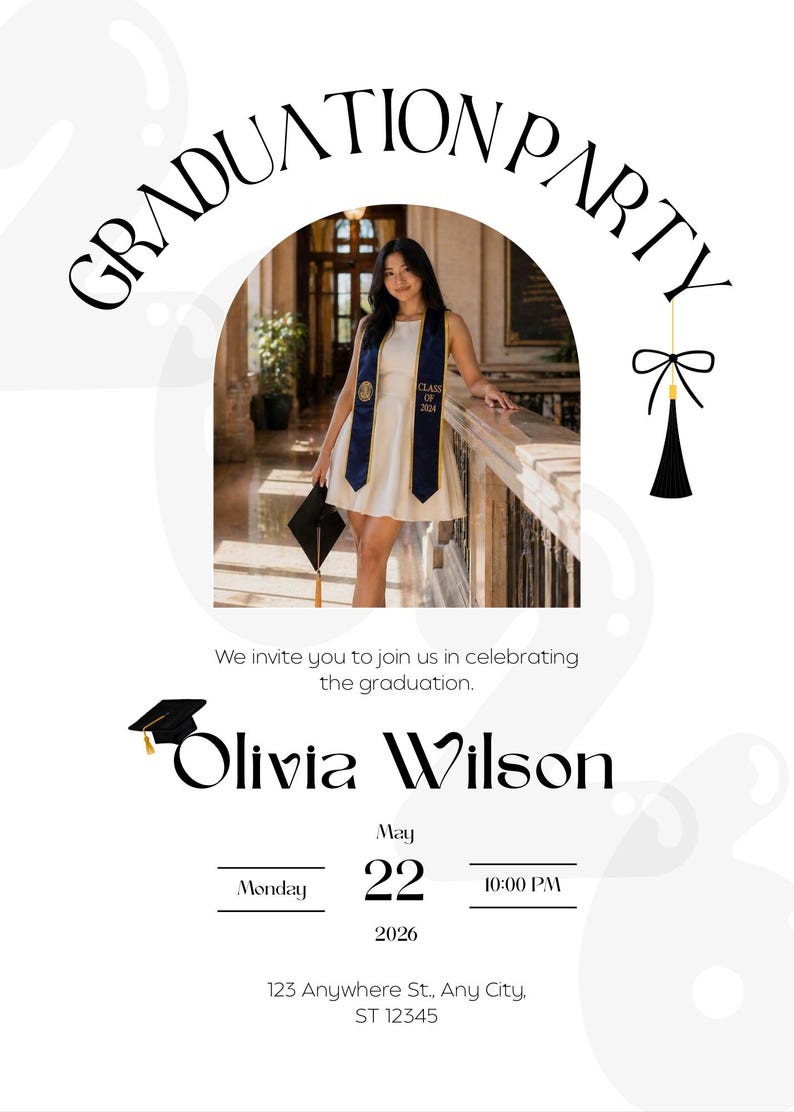 Modern Photo Graduation Invitation Template, Minimalist Canva Invite ...