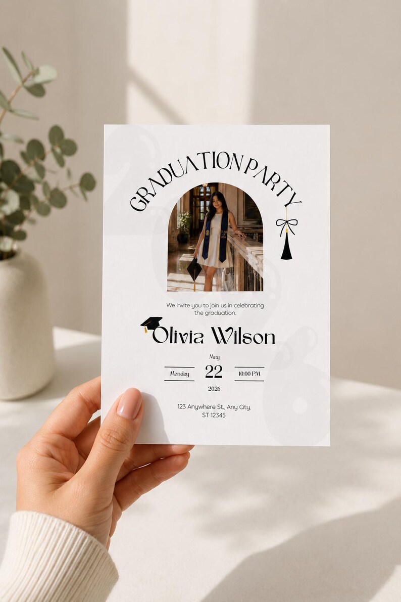Modern Photo Graduation Invitation Template, Minimalist Canva Invite ...