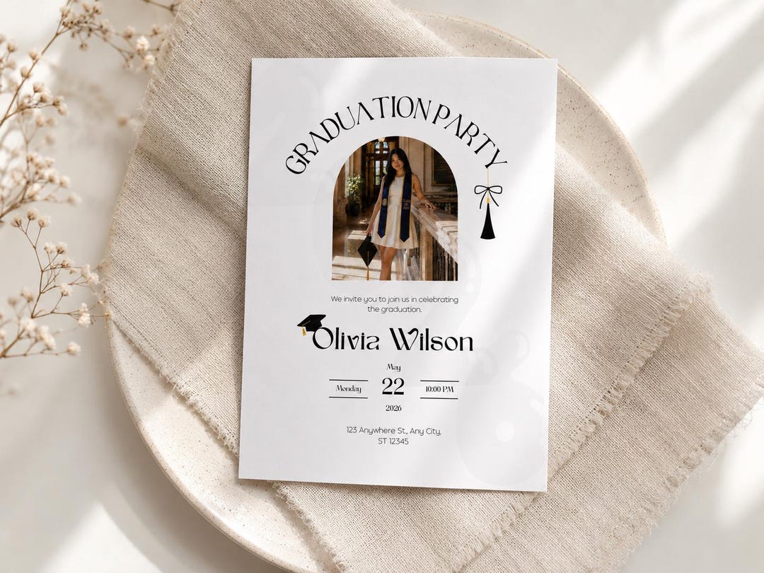 Modern Photo Graduation Invitation Template, Minimalist Canva Invite ...