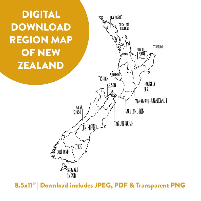 New Zealand Map - Sales Map - Learning Map - Digital Download - Etsy