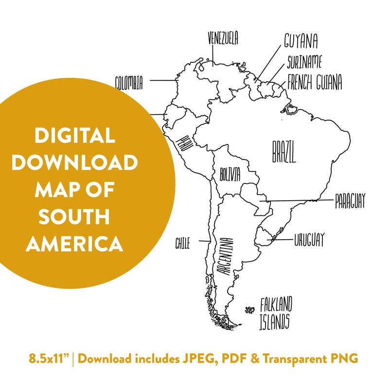 South America Map - Etsy