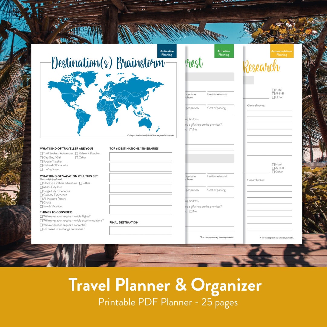 Printable Travel Planner and Organizer - Travel and Destination ...