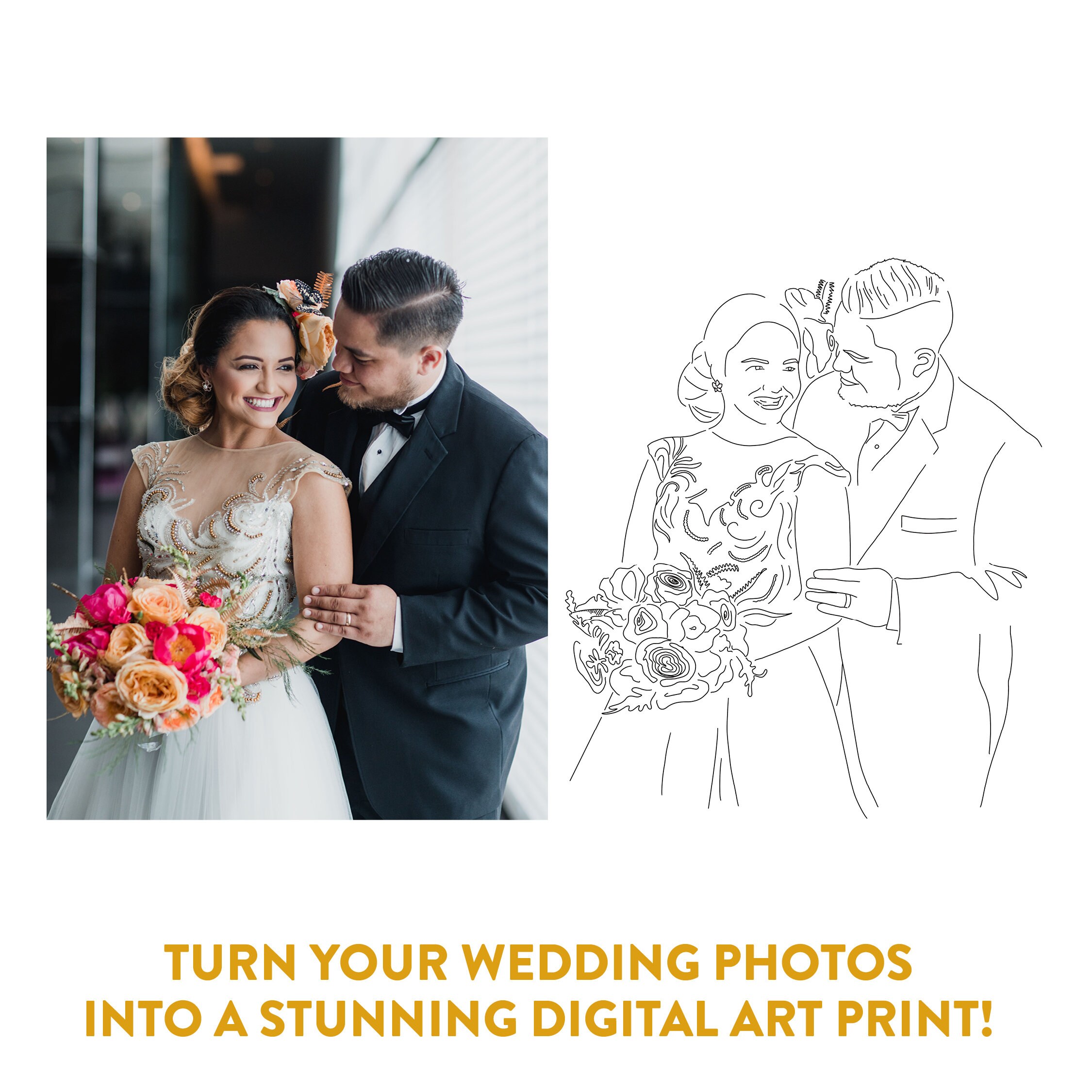 Custom Drawn Wedding Photo - Digital Line Art - Wedding Art - Print ...