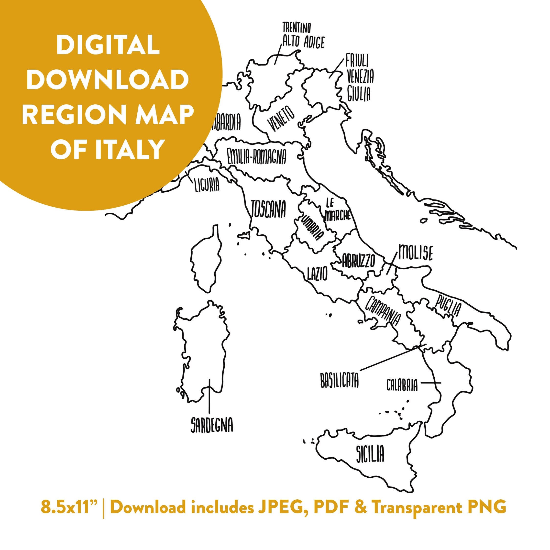 Italy Regional Map - Sales Map - Tracking Map - Learning Map - Digital ...