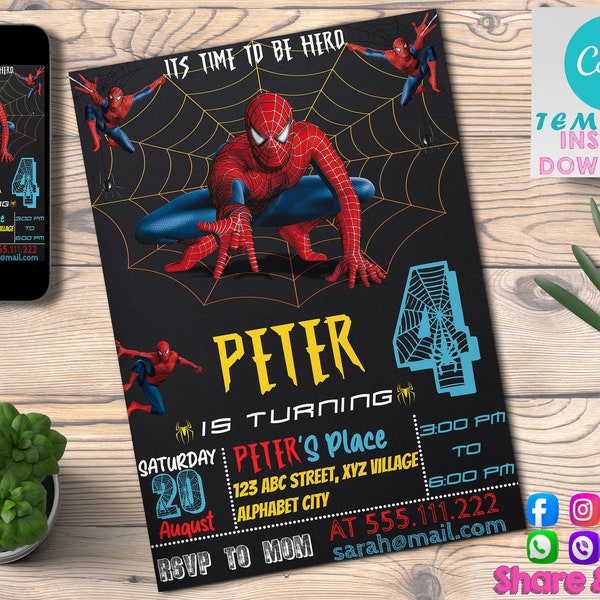 Spiderman Invitation - Etsy