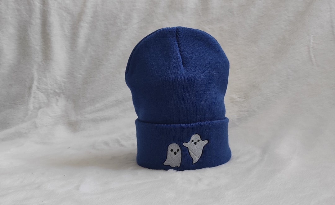 Embroidered Ghost Beanie Hat, Blue Color Beanie, One Size Unisex Hat ...