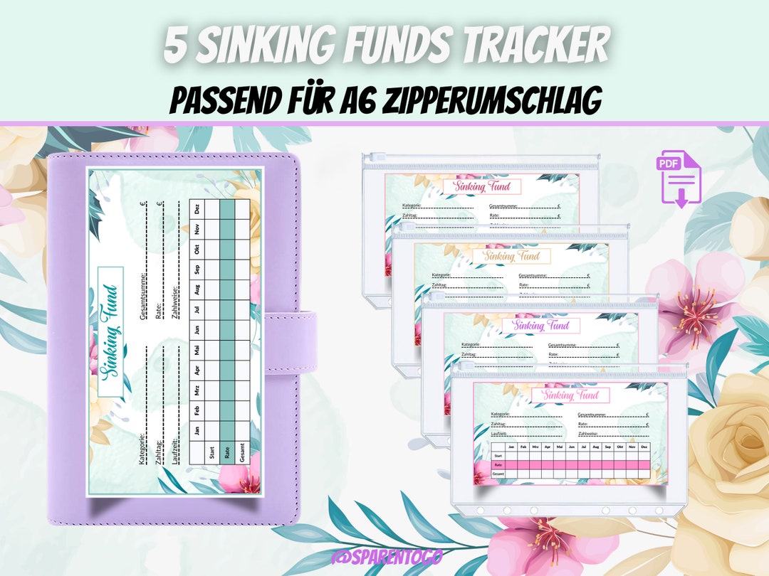 5 Sinking Funds Tracker Savings Trackerfits A6 Cash Envelopes, A6 Cash ...