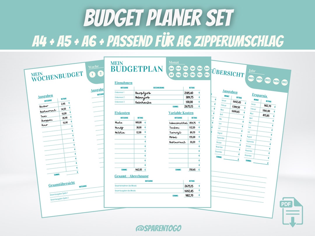 Budget Planer Deutsch, Finanzplaner zum Ausdrucken, Spartracker ...