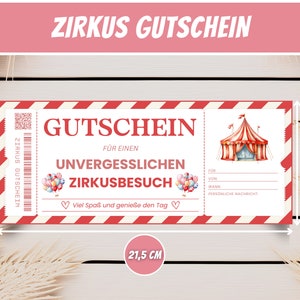 Zirkus Gutschein zum Ausdrucken, Zirkusbesuch Geschenk Gutschein, Zirkus Gutscheinkarte ...