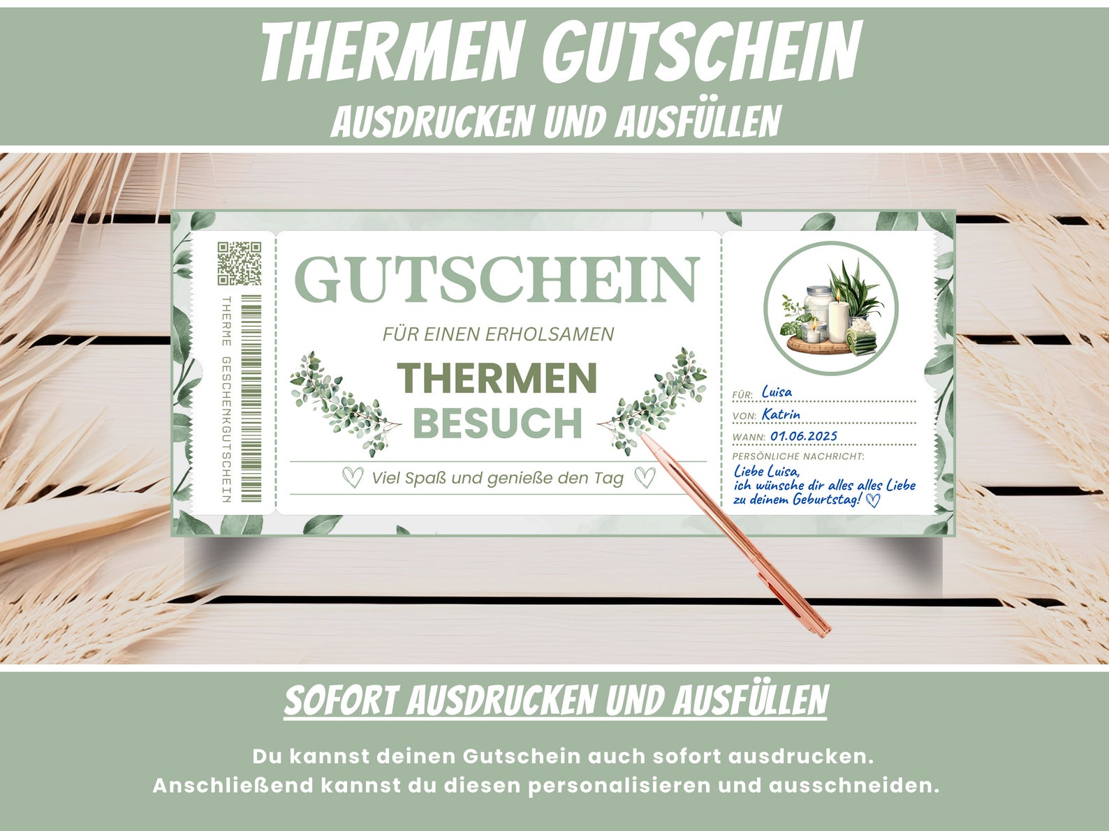 Personalized Voucher Thermal Spa Gift Voucher Wellness Voucher Template ...