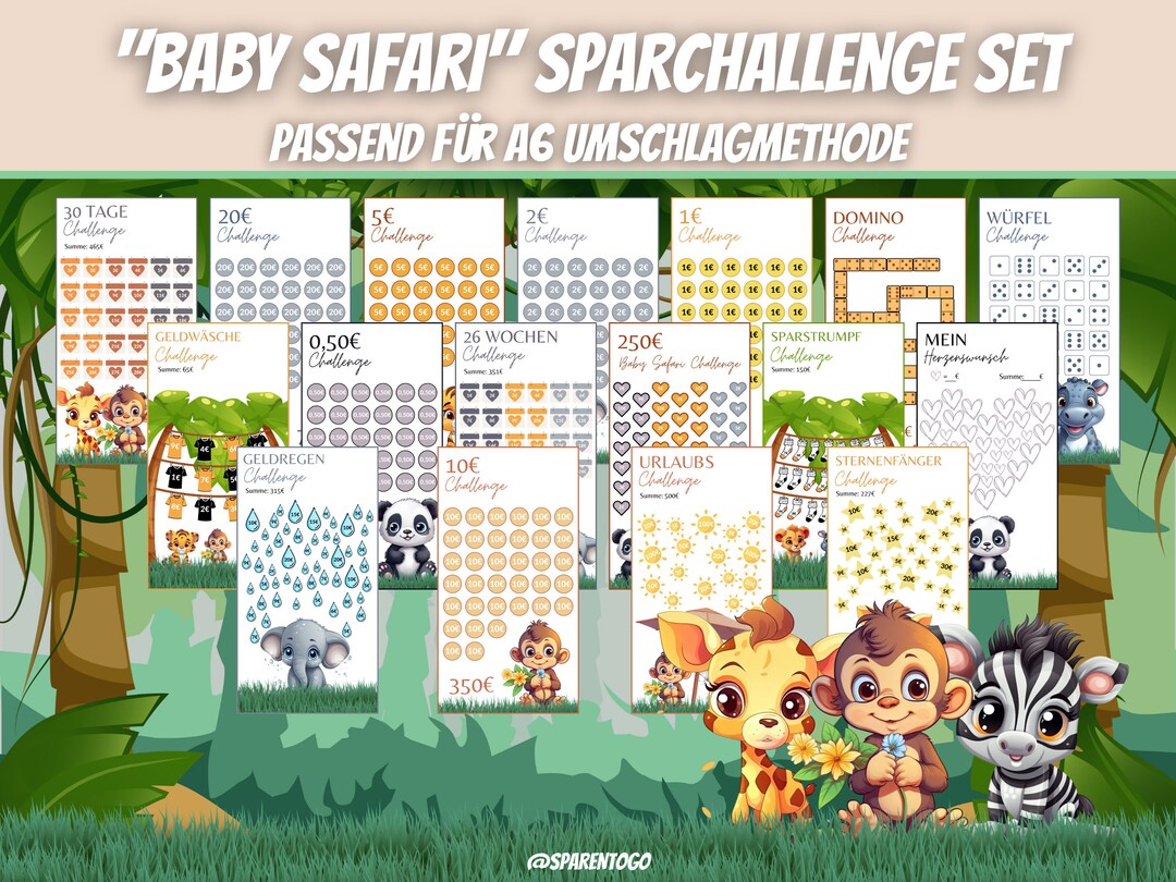 Baby Safari Savings Challenges for the Envelope Method, Savings ...