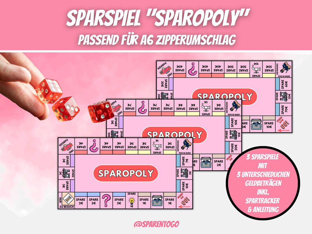 Sparopoly Savings Game | Savings Challenge Incl. Tracker | Dice Savings ...